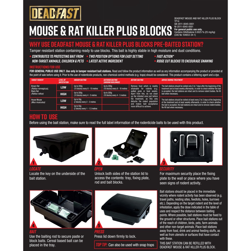 Deadfast Mouse & Rat Killer Plus Blocks Bait Station - Garden Health