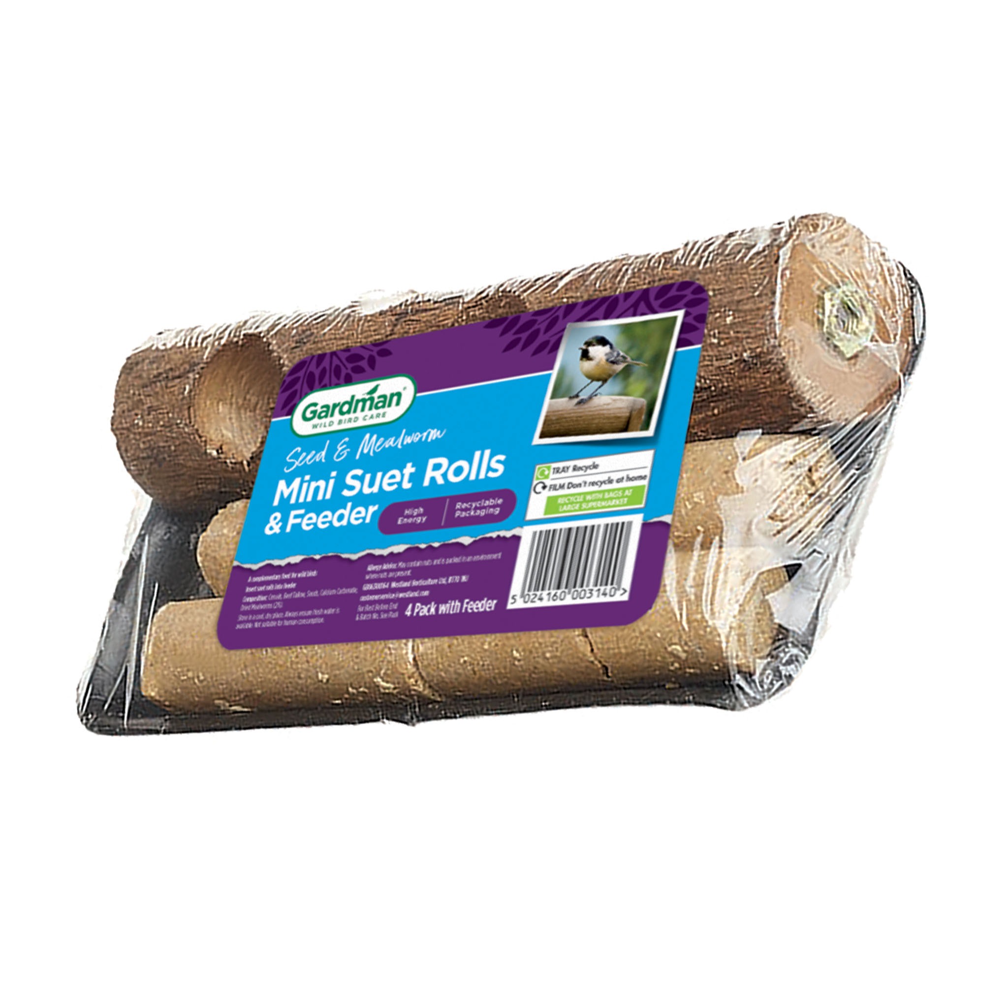 Gardman Seed and Mealworm Mini Suet Rolls & Feeder - Bird Care - Garden ...