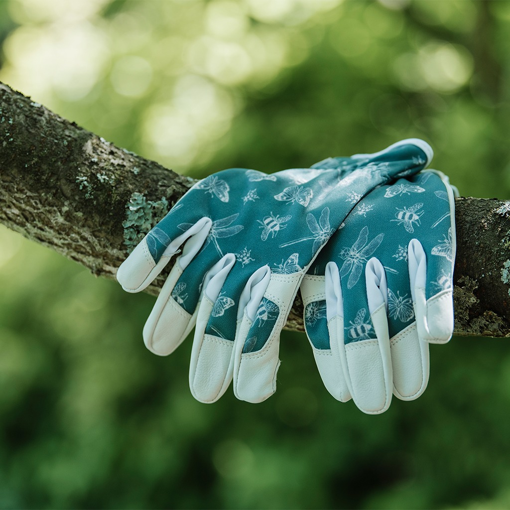 Teal Flutter Bugs Leather Gloves - Kent & Stowe - Westland Garden Health Teal Flutter Bugs Leather Gloves - Kent & Stowe - Westland Garden Health